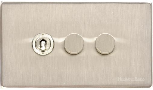 Studio Range Satin Nickel 3G Mixed Toggle Dimmer Switch 1xToggle 2xTED ...
