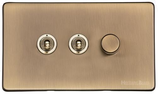 Studio Range Antique Brass 3G Mixed Toggle Dimmer Switch 2xToggle 1xTED ...